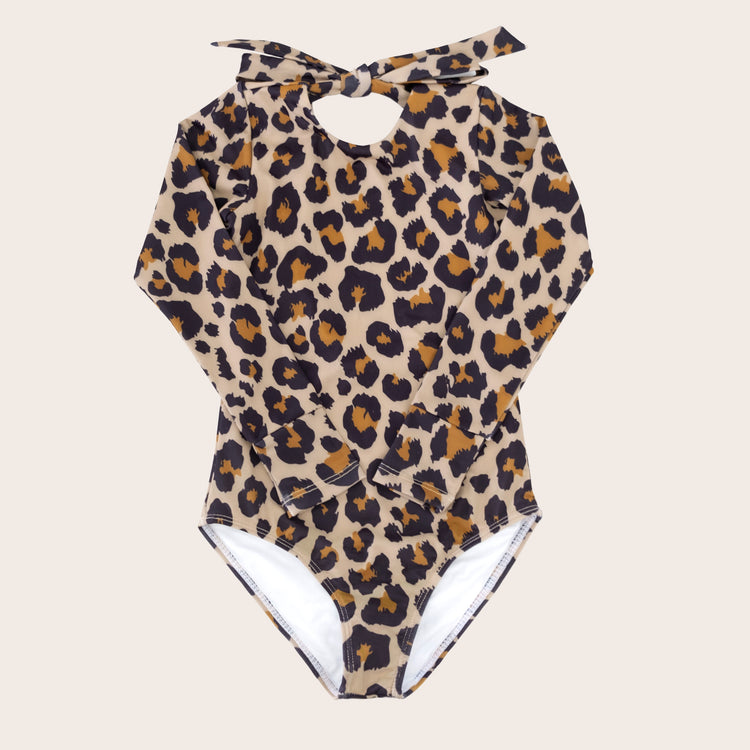 Leopard Girls' One Piece Long Sleeve - Retro Kids' Swimwear – Saint Ida